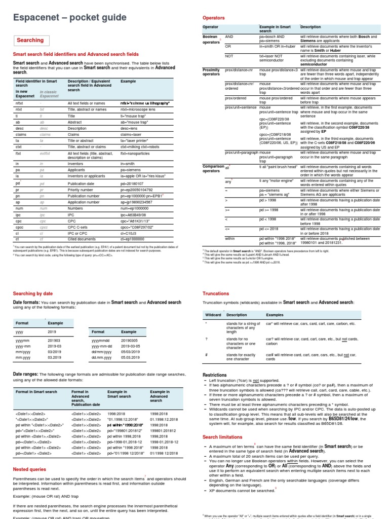 Espacenet Pocket Guide - en | PDF | Bracket | Patent