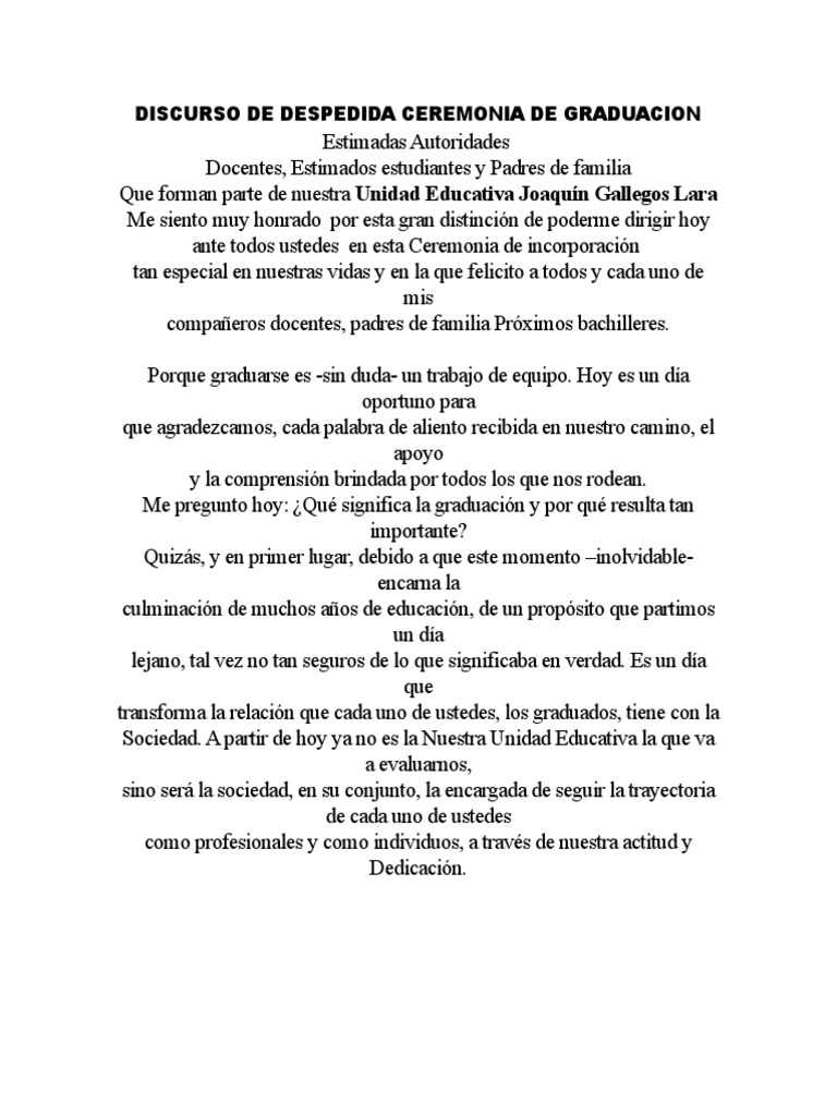 Discurso de Despedida Ceremonia de Graduacion 2021 - 2022 | PDF