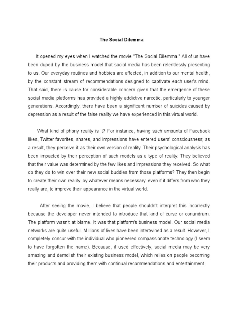 The Social Dilemma - REFLECTION | PDF