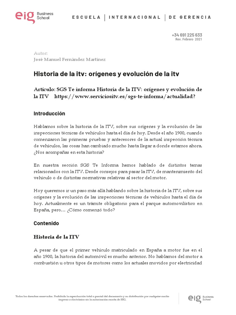 Historia de La Itv Orígenes y Evolución de La Itv | PDF | Finanzas y administración del dinero ...
