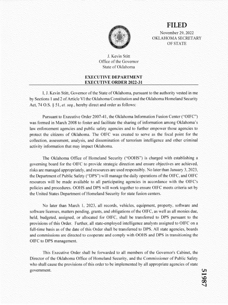 Governor Stitt's Executive Order | PDF