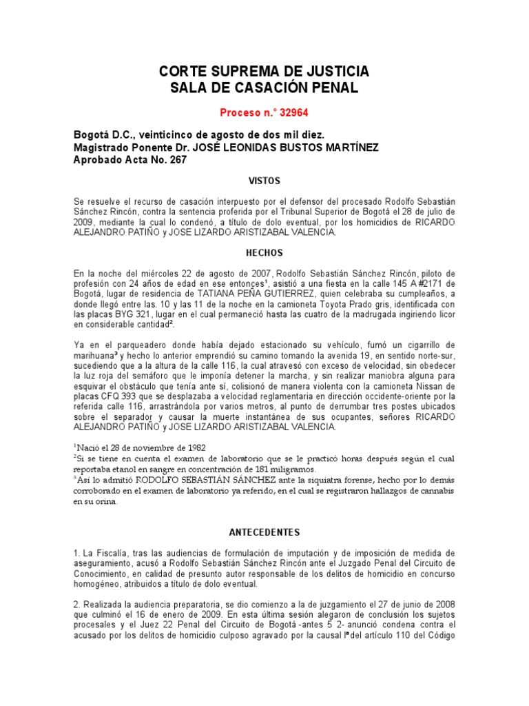 Proceso 32964 - Piloto. - Rodolfo Sebastian Sanchez Rincon, Dolo ...