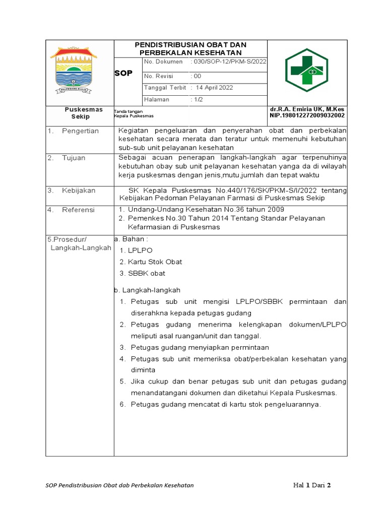 030 - Sop Distribusi Obat | PDF
