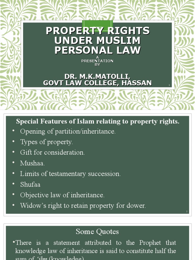 Property Rights Under Muslim Personal Law | PDF | Inheritance | Justice