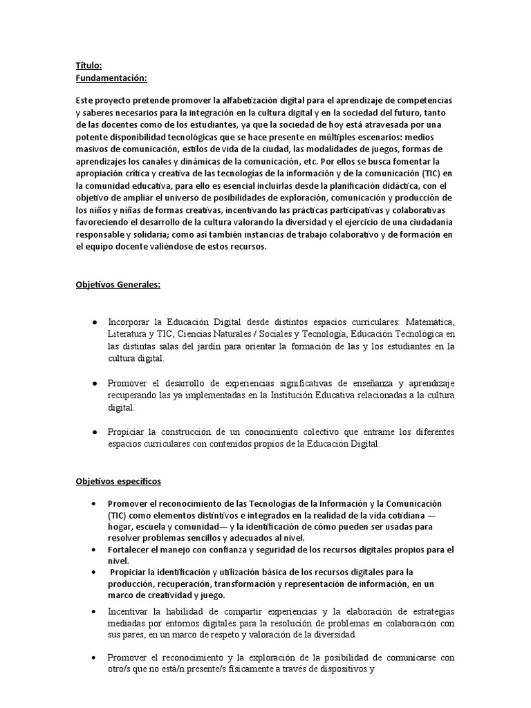 Proyecto Tic | PDF | Método de enseñanza | Tecnología de información y ...
