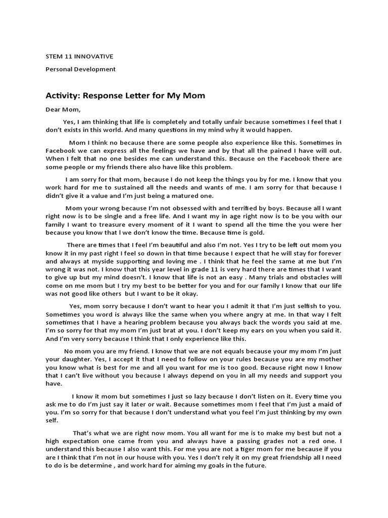 Response Letter For My Mom | PDF | Self-Improvement