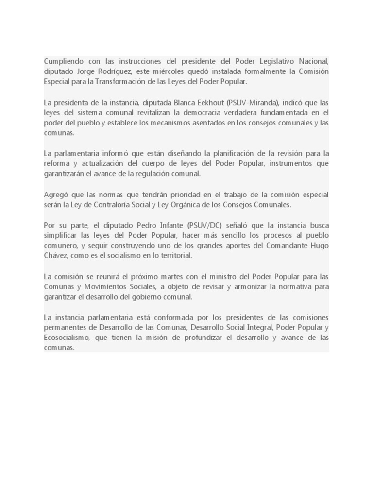Instalacion de La Comision para La Transformacion de Las Leyes Del ...