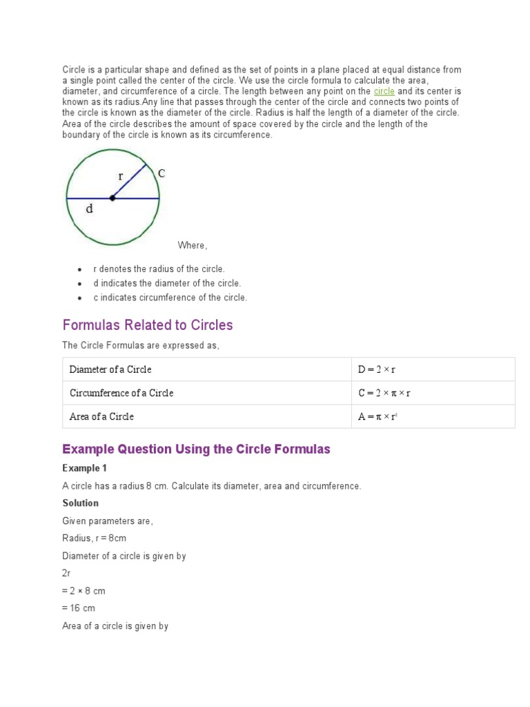 Circle Formulas | PDF