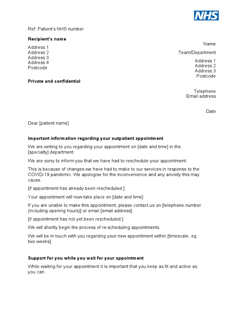 C0855 - V - Template Letter To Patient Re Rescheduling Appointment ...