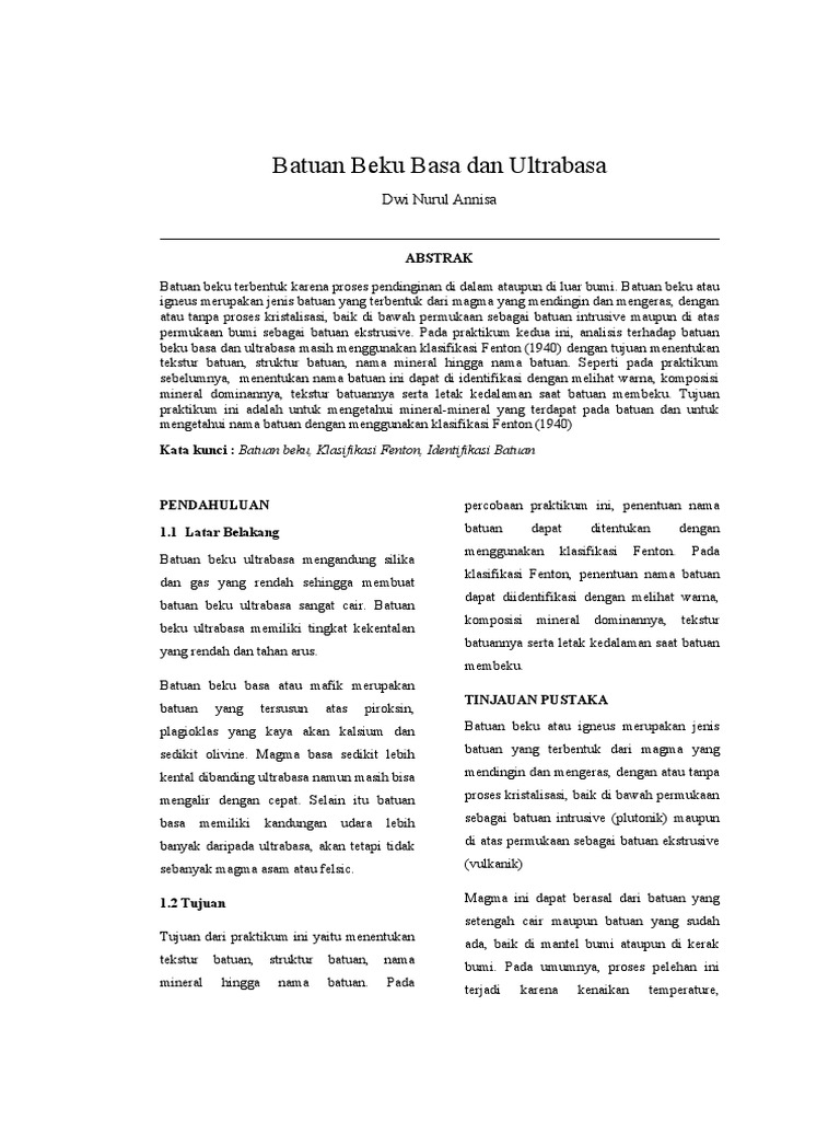 Laporan Lab Batuan Beku Basa Dan Ultrabasa | PDF