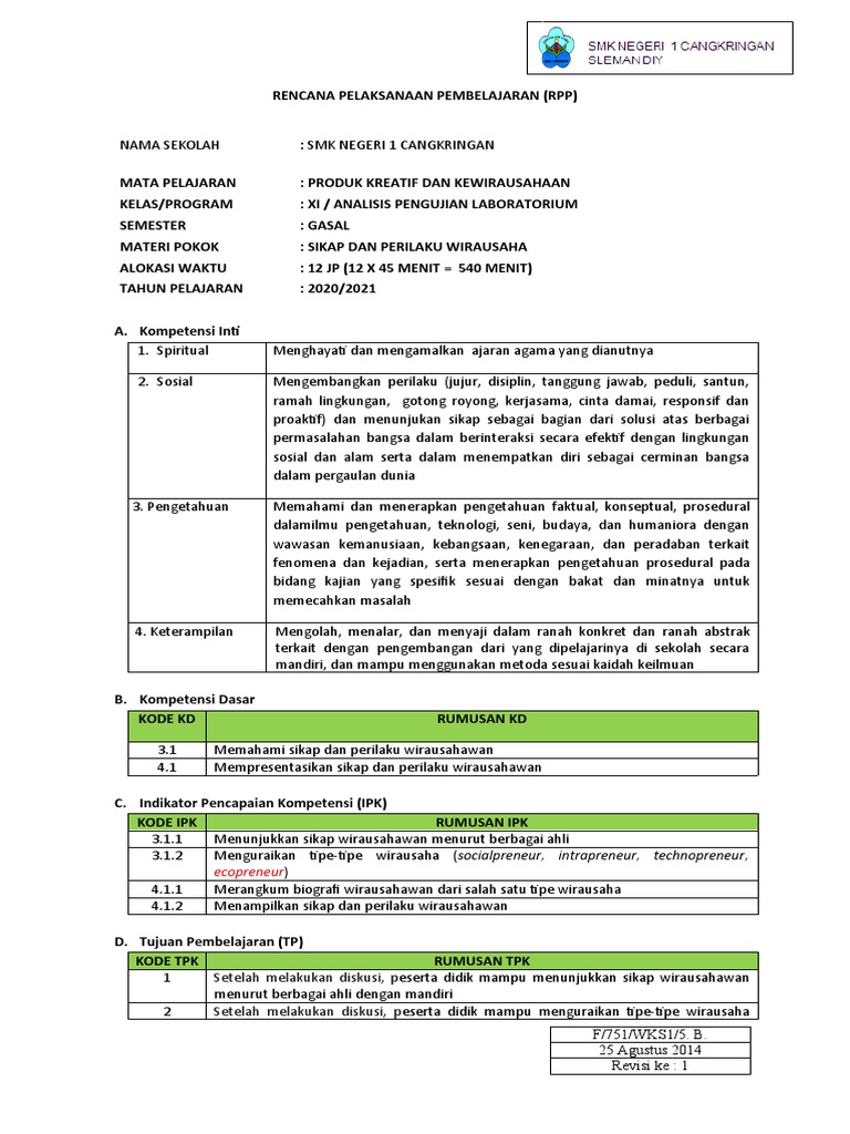 RPP Adiwiyata 2021 | PDF