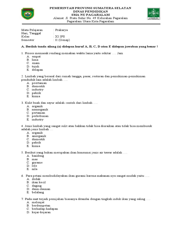 50+ Contoh Soal UAS Prakarya Kelas 11 SMA MA Dan Kunci Jawabnya | PDF
