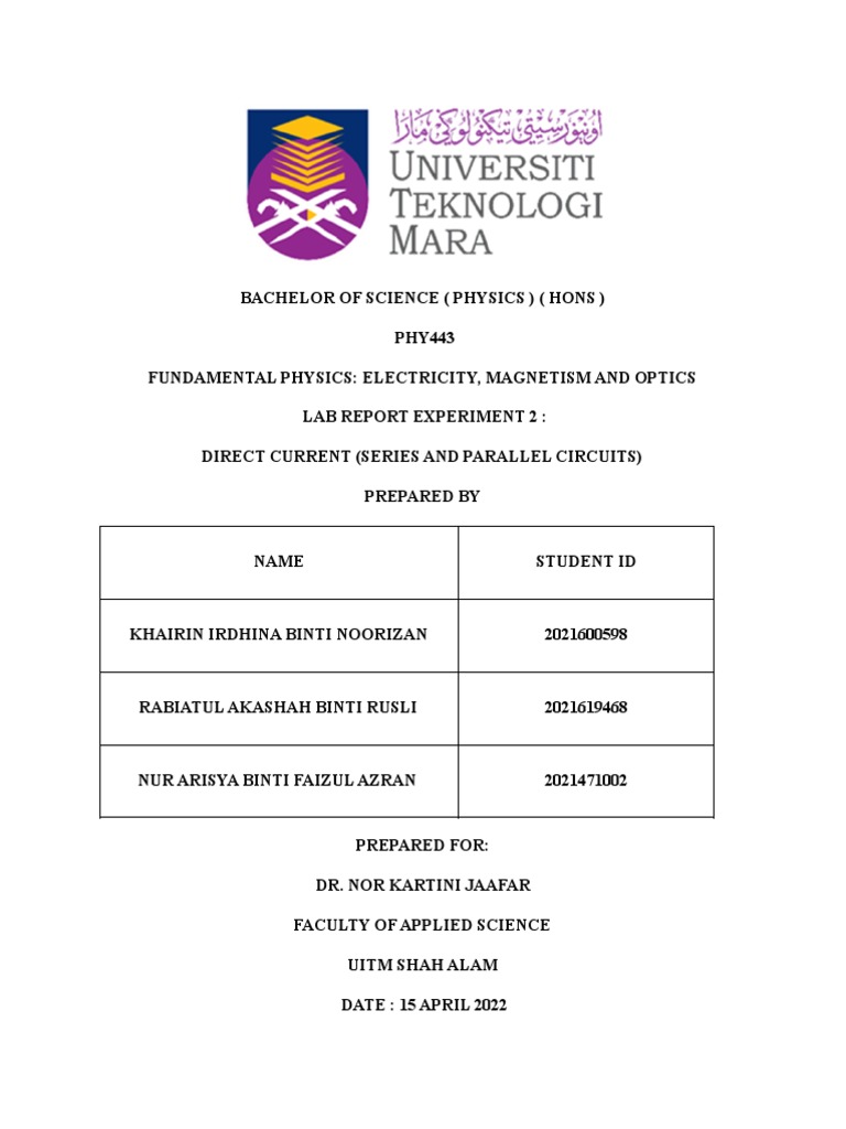 Lab Report Experiment 2 Pdf Series And Parallel Circuits Voltage
