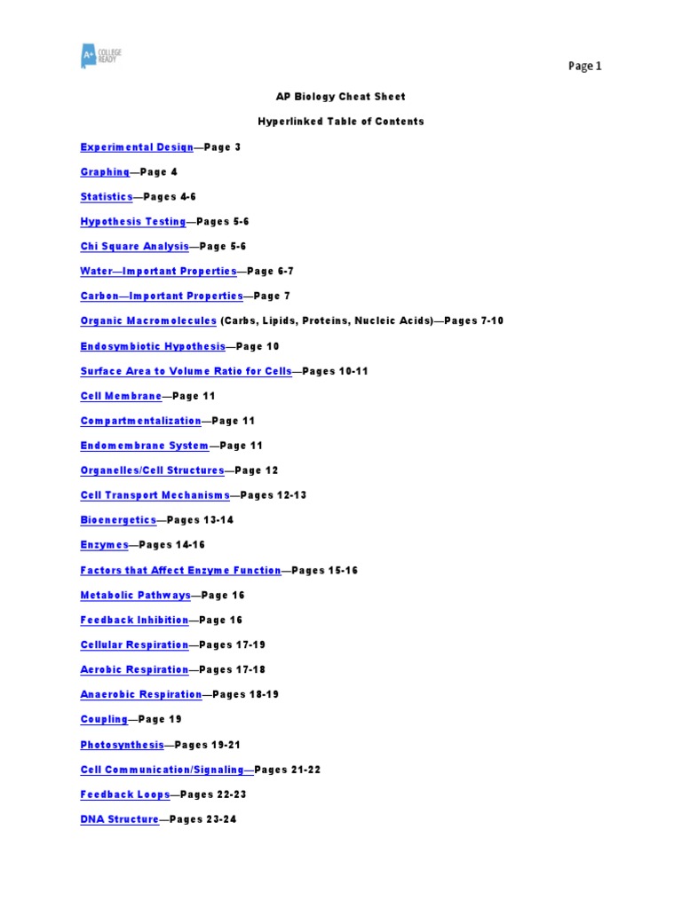 AP Biology Cheat Sheet | PDF | Cellular Respiration | P Value