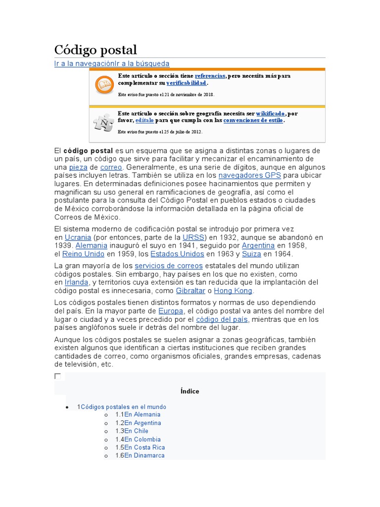 La historia y estructura de los códigos postales a nivel mundial | PDF ...