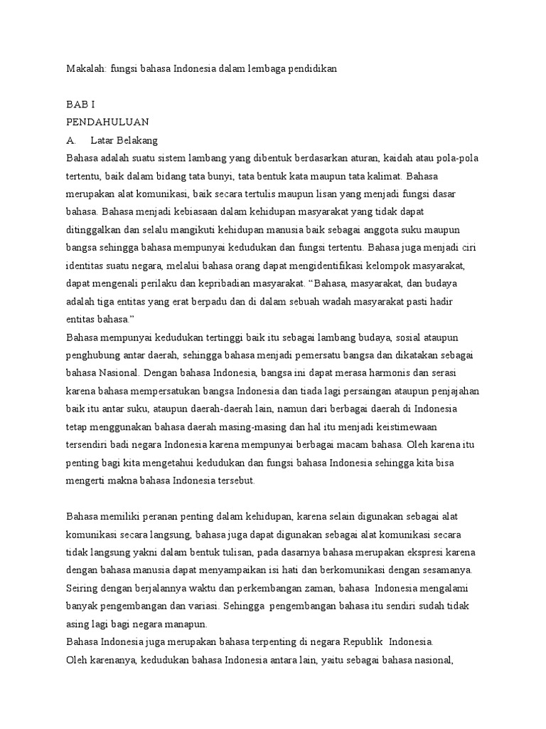 Makalah Pentingnya Bahasa Indonesia Dalam Dunia Pendidikan 3 | PDF