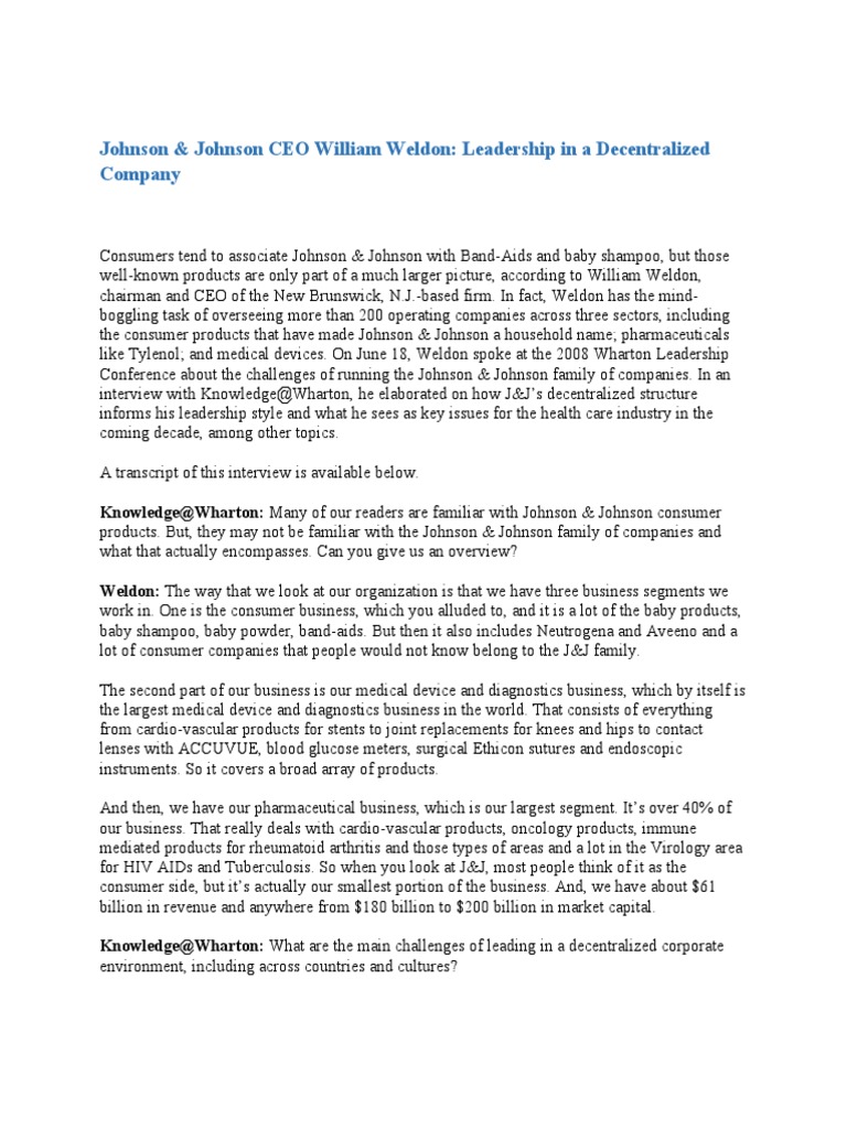 Johnson Case Study | PDF | Johnson & Johnson | Health Care