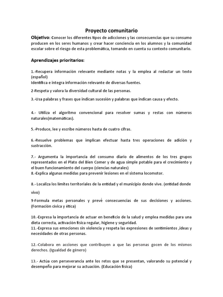 Proyecto Comunitario Contra Las Adicciones. | PDF | Alcoholismo | Mente