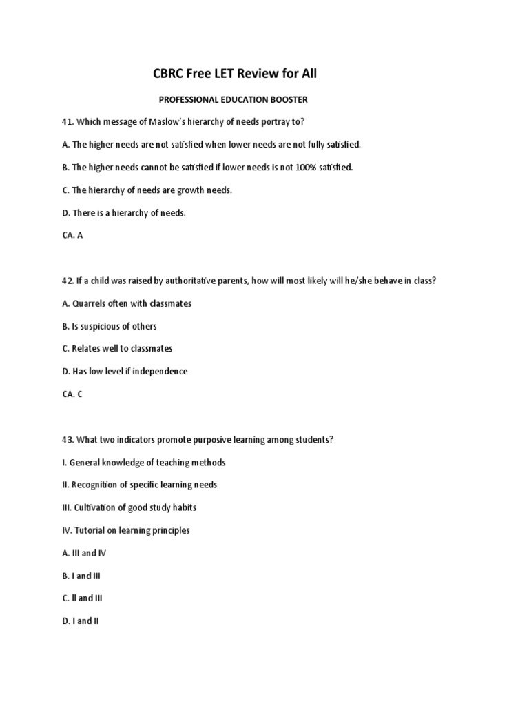 LET Review For All - PROFESSIONAL EDUCATION BOOSTER (Part 3) | PDF ...