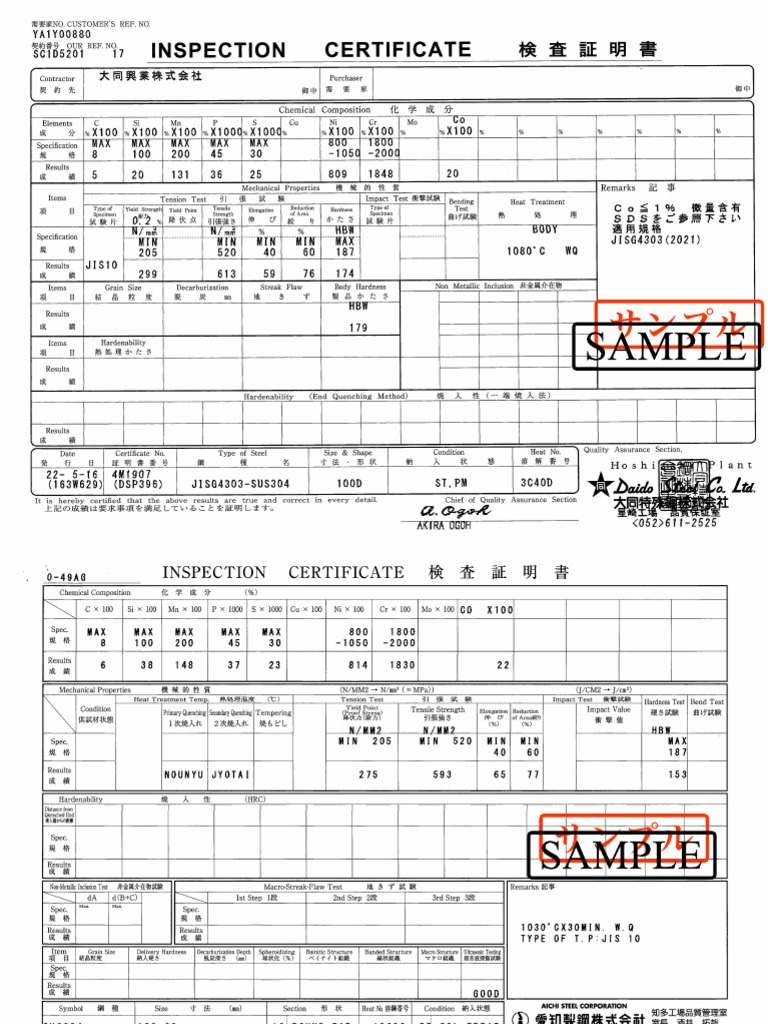 Sample Mill Sheet | PDF