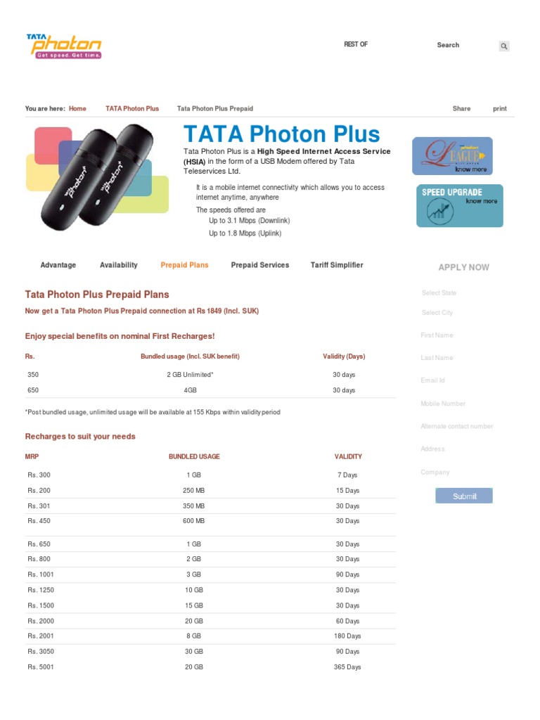 Tata Photon Plus Prepaid | PDF | Electronics | Cyberspace