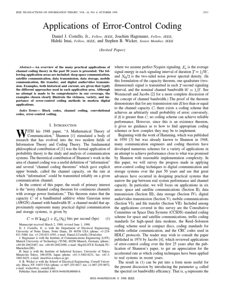 Applications of Error-Control Coding | PDF | Forward Error Correction ...