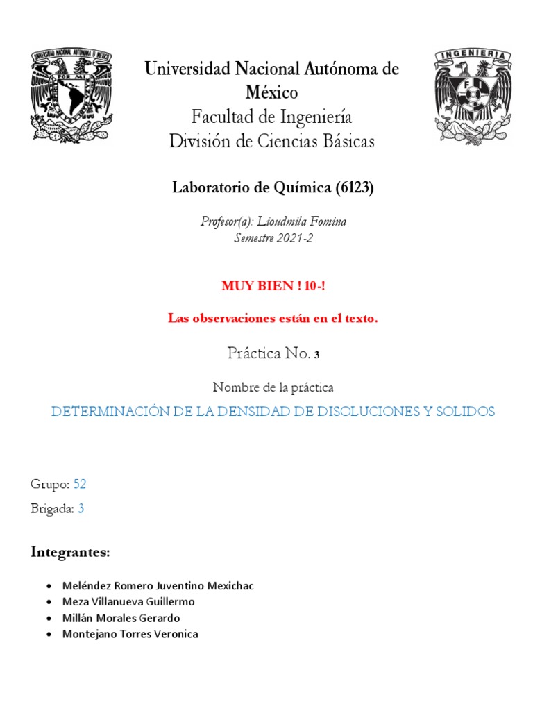 Practica 3 LAB | PDF | Concentración | Densidad