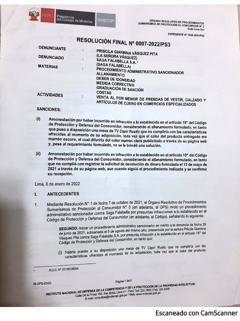 Res. Indecopi - Caso Falabella | PDF