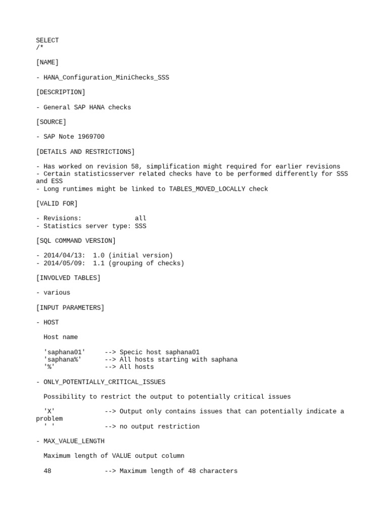 SAP HANA Configuration Mini Checks | PDF