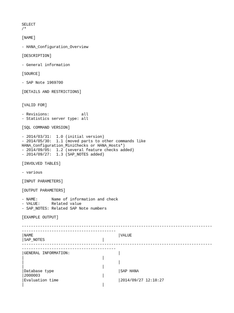 HANA Configuration Overview | PDF | Databases | Data Management HANA Configuration Overview | PDF | Databases | Data Management