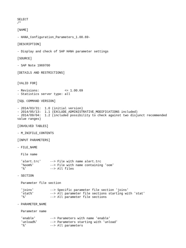 HANA Configuration Parameters 1.00.69 | PDF | Parameter (Computer Programming) | Default ...