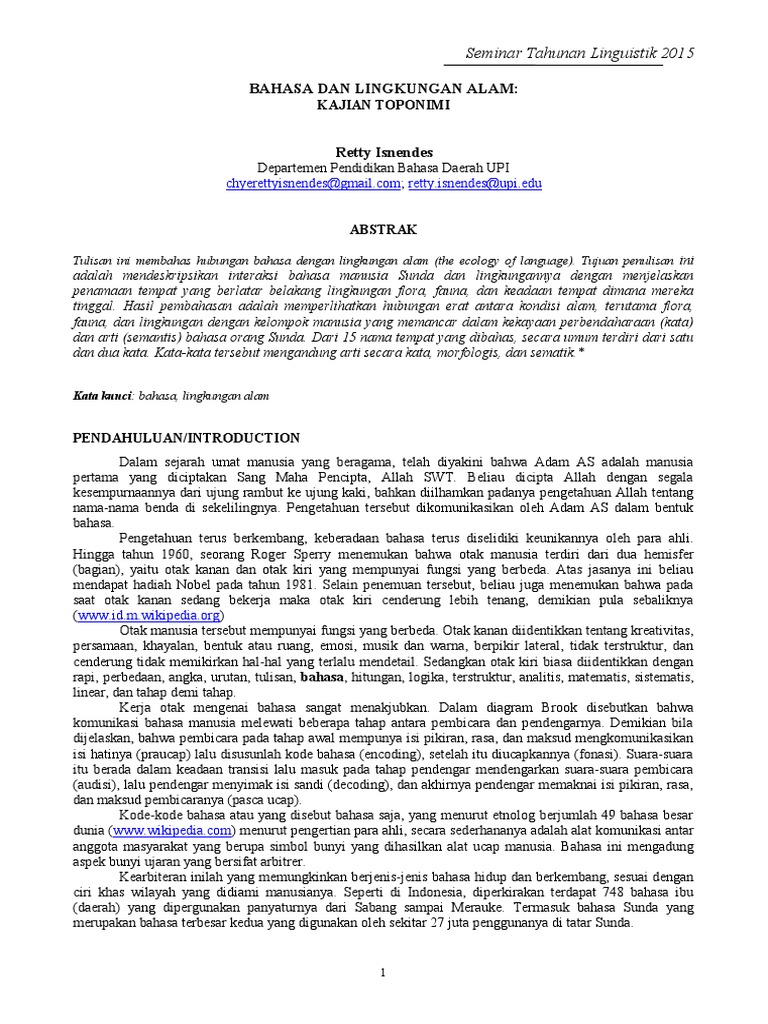 Bahasa Dan Lingkungan Alam:: Retty - Isnendes@upi - Edu | PDF | Seni & Disiplin Bahasa