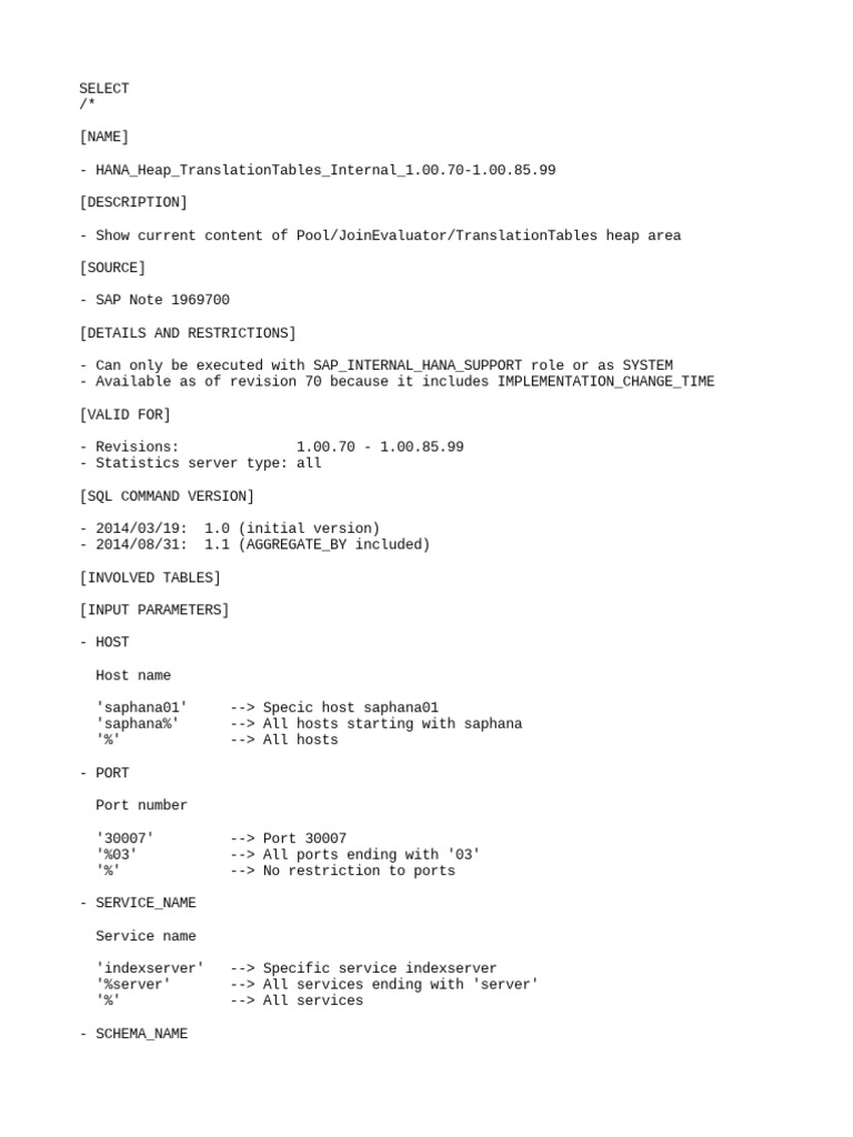 HANA Heap TranslationTables Internal 1.00.70-1.00.85.99 | Download Free PDF | Schema (Psychology ...