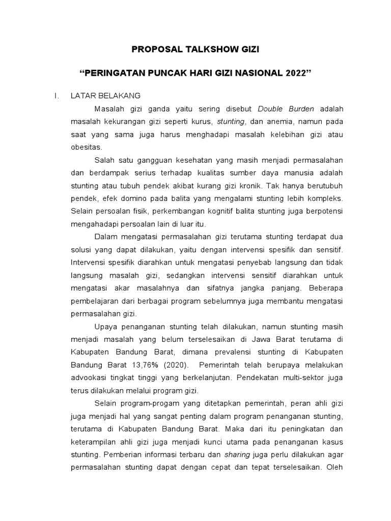 Proposal Talkshow Gizi | PDF | Bisnis
