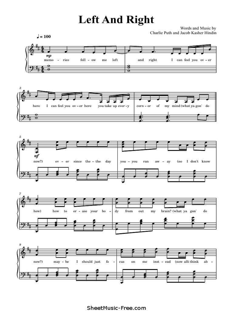 Left and Right Sheet Music Charlie Puth Feat Jung Kook of BTS | PDF