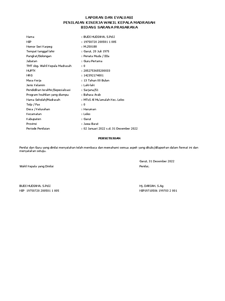Instrumen PKG 2022 + Waka Sarpras | PDF