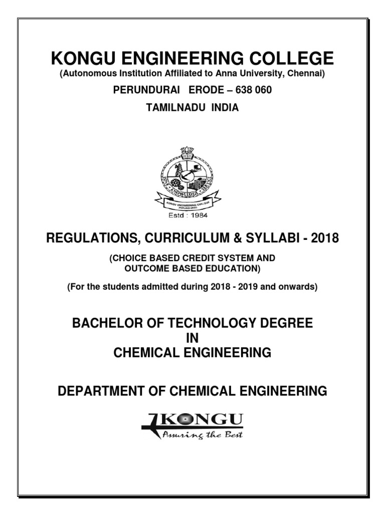 R2018 BTech Chem I VIII Sem Curriculum and Syllabi | Download Free PDF ...