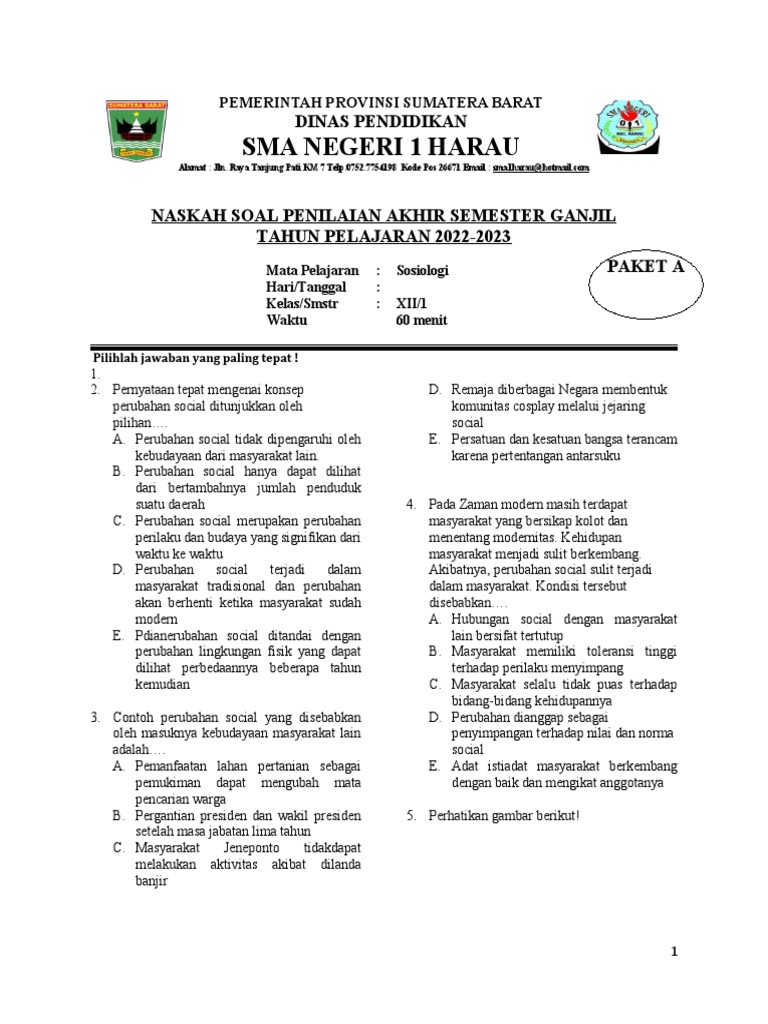 Soal Sos SMS 1 KLS Xii P.A TH 2022 | PDF