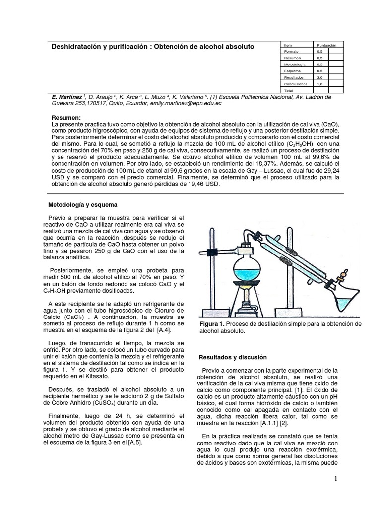 P3 - Obtención de Alcohol Absoluto - Martinez - GR1A | PDF | Etanol ...