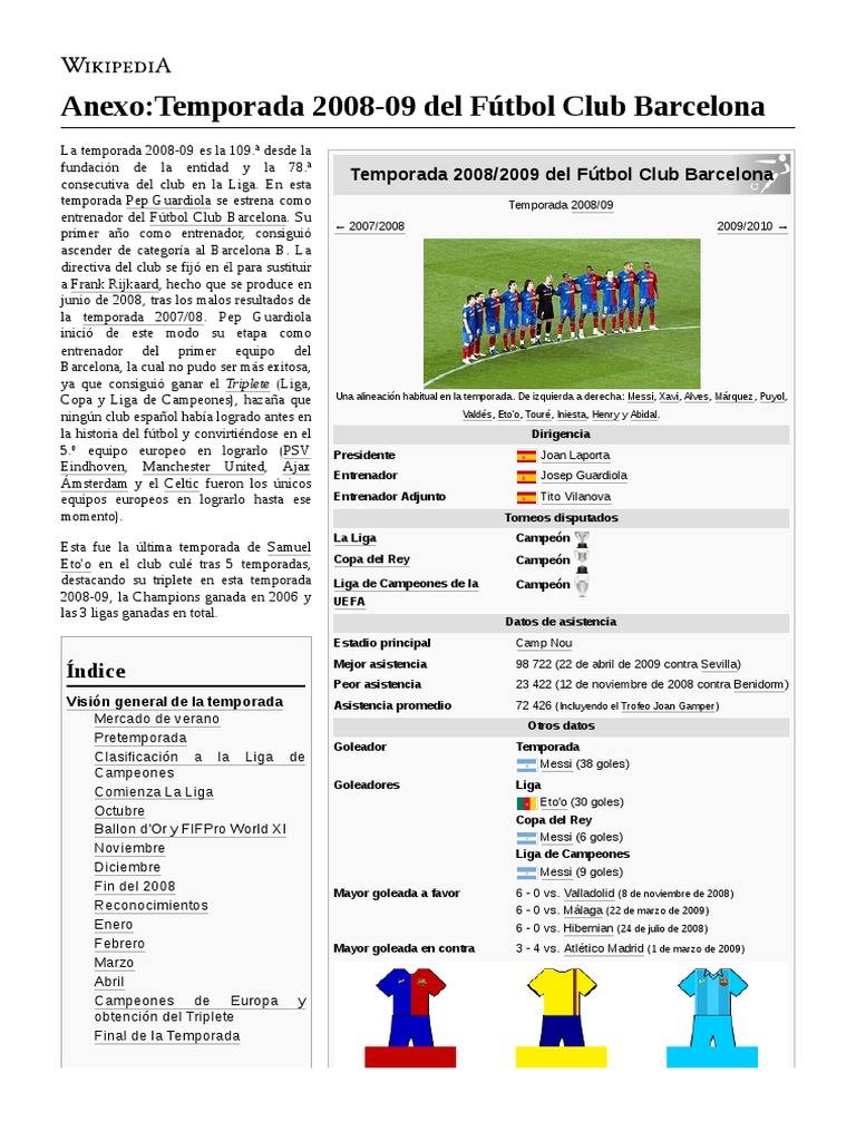 Anexo Temporada 2008-09 Del Fútbol Club Barcelona | PDF | FC Barcelona ...