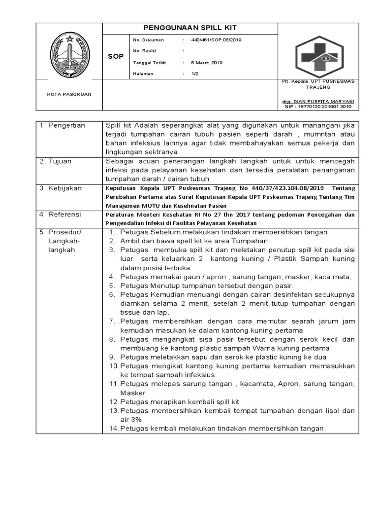 7.sop Penggunaan Spill Kit | PDF