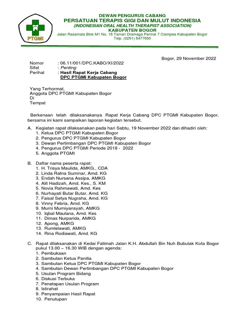 Notulensi Rakercab DPC Ptgmi Kabo 2022 | PDF | Karier & Perkembangan