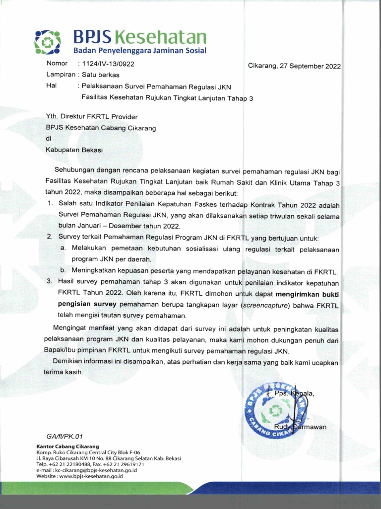 Survey Pemahaman Regulasi JKN Tahap 3 Tahun 2022 | PDF