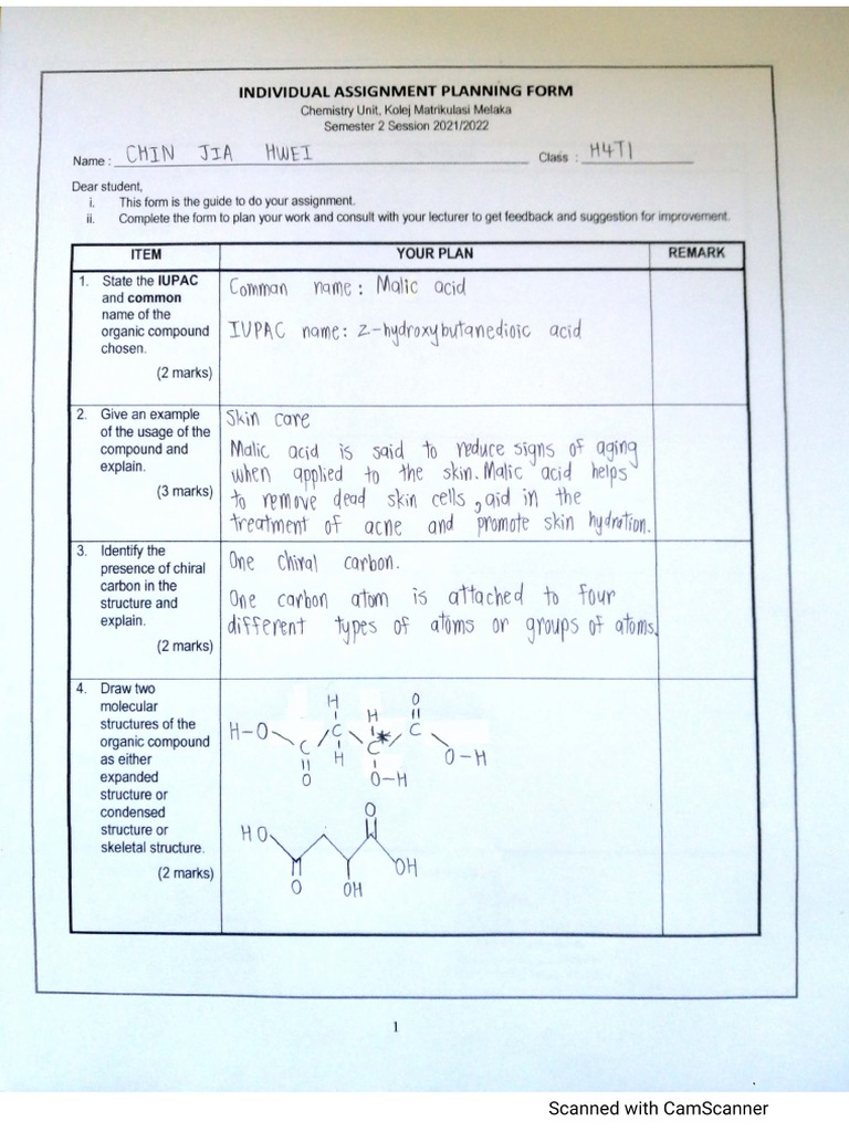 Chemistry Draft Individual Assignment Planning Form | PDF