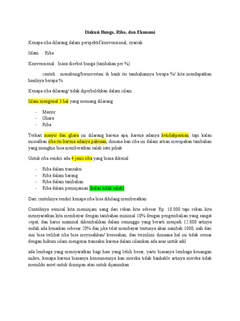 Diskusi Bunga, Riba, Dan Ekonomi | PDF