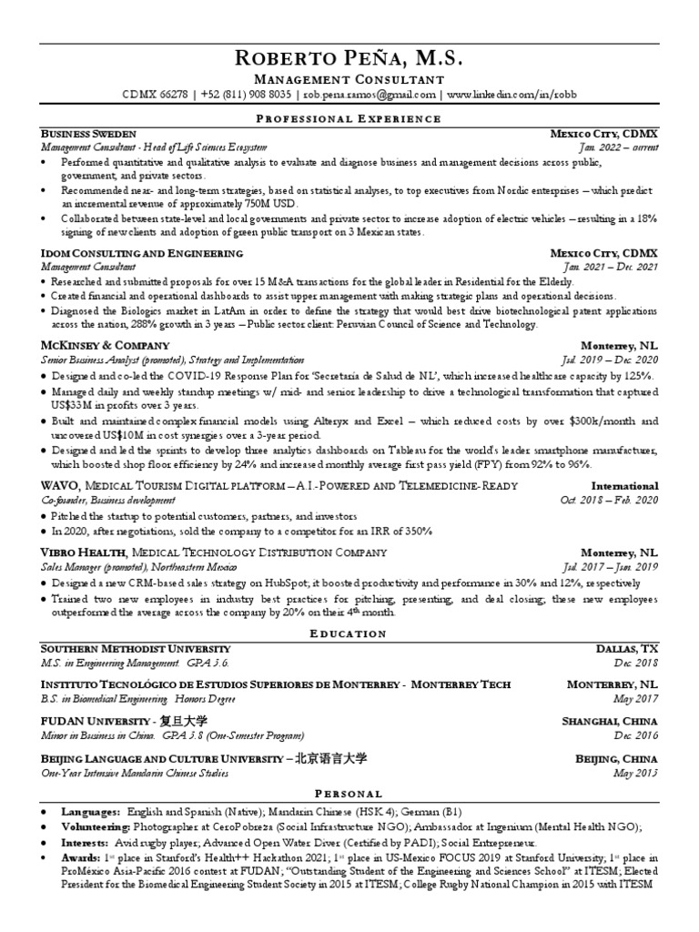 Example of Management Consultant Resume | PDF | Consultant | Economies