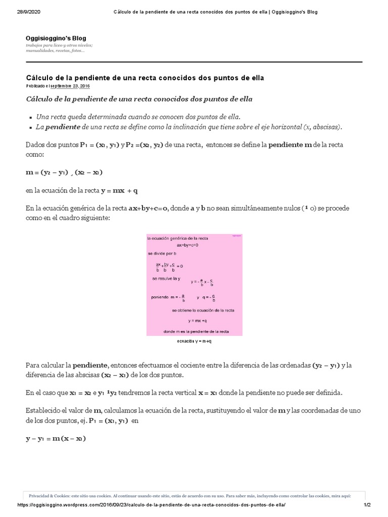 Cálculo de La Pendiente de Una Recta Conocidos Dos Puntos de Ella ...
