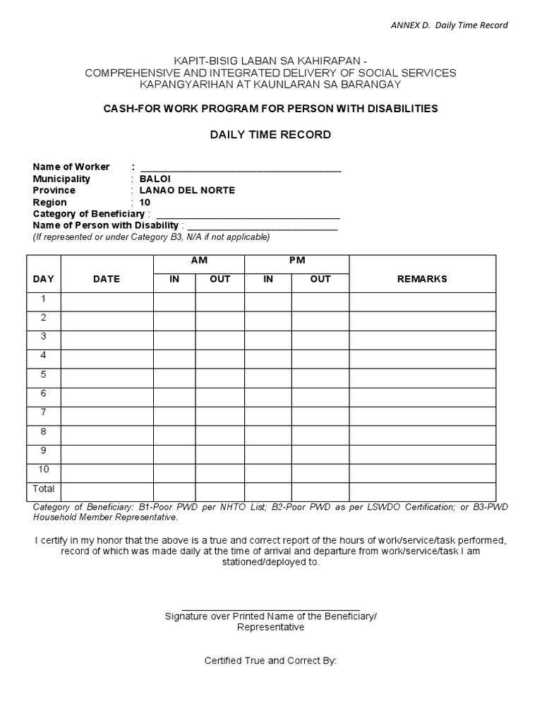 ANNEX D - Daily Time Record | PDF