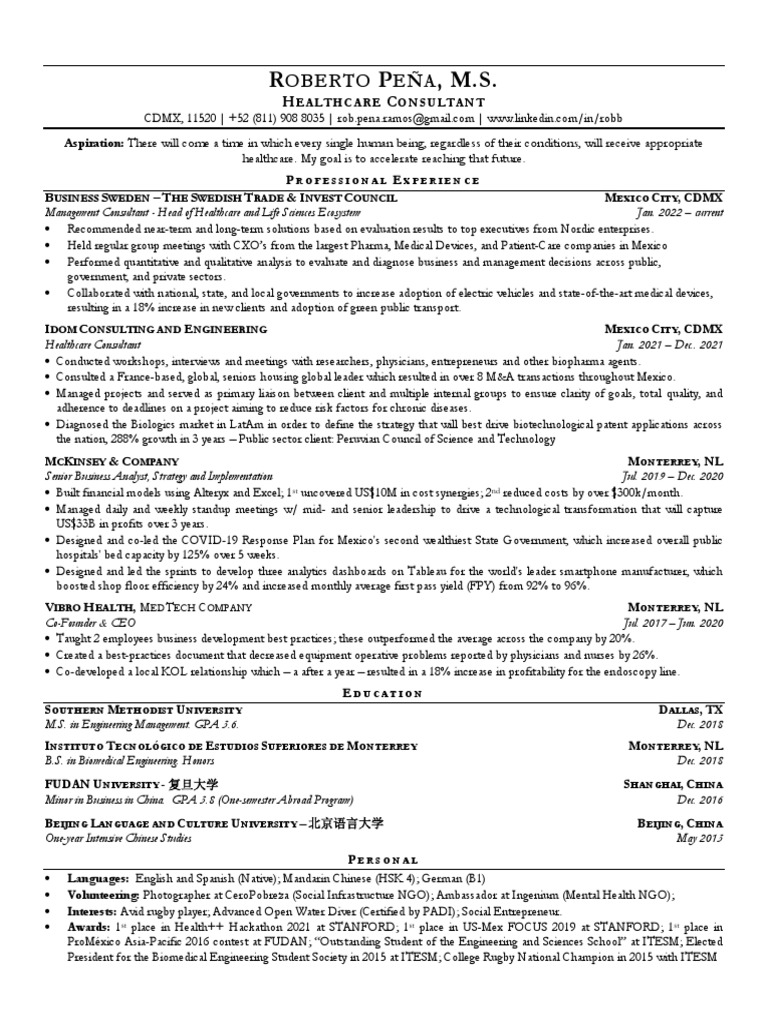 Example of Healthcare Consultant Resume | PDF | Health Care | Consultant