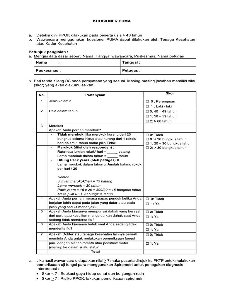 Kuisioner Puma | PDF